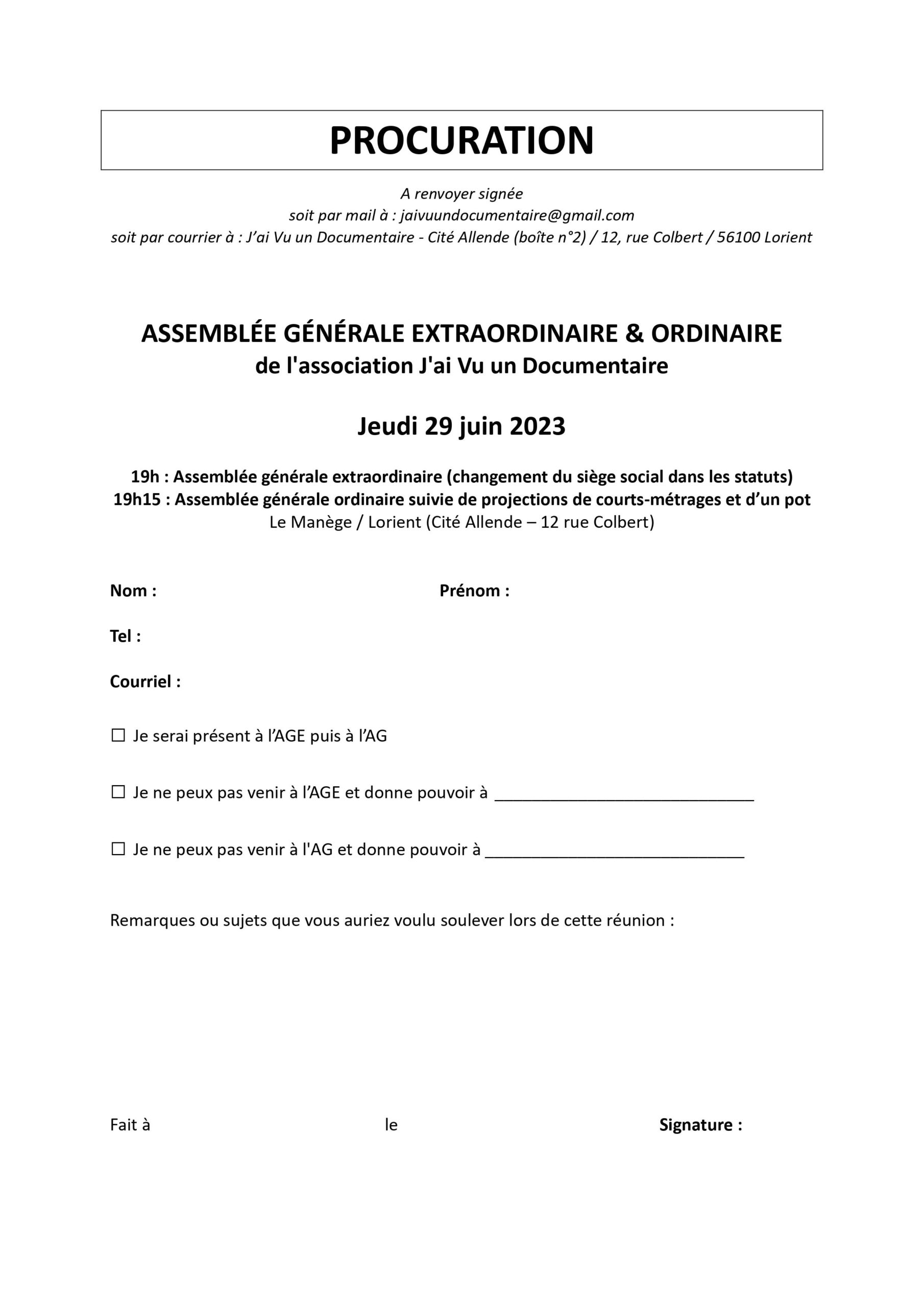 Procurations AG – J'ai Vu Un Documentaire